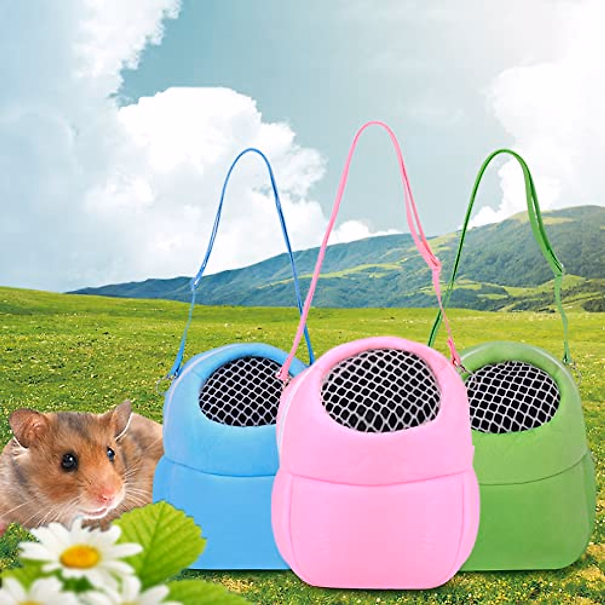Pet Hamsters Carrier Bag Breathable Portable Outgoing Travel Backpack with Shoulder Strap for Small Pets Hamster, Hedgehog, Sugar Glider, Chinchilla, Guinea Pig (Green S)