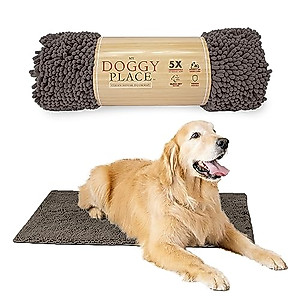 My Doggy Place Microfiber Dog Mat for Muddy Paws, 36" x 26" Ash - Absorbent and Quick-Drying Dog Paw Cleaning Mat, Washer and Dryer Safe - Non-Slip Rubber Backed Dog Floor Mat, Large