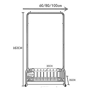 KDFWYDS Metal Coat Rack Stand with Basket Free Standing Garment Rail with 360° Wheels Clothes Rack for Hall, Entryway, Bathroom and Living Room (Color : Gold, Size : 60cm)