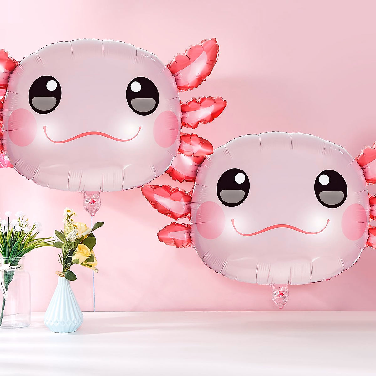 PullCrease 12 Pcs 34 Inch Axolotl Birthday Party Decorations Aluminum Foil Axolotl Balloon Inflatable Axolotl Party Supplies for Axolotl Fans Axolotl Themed Party (Pink)