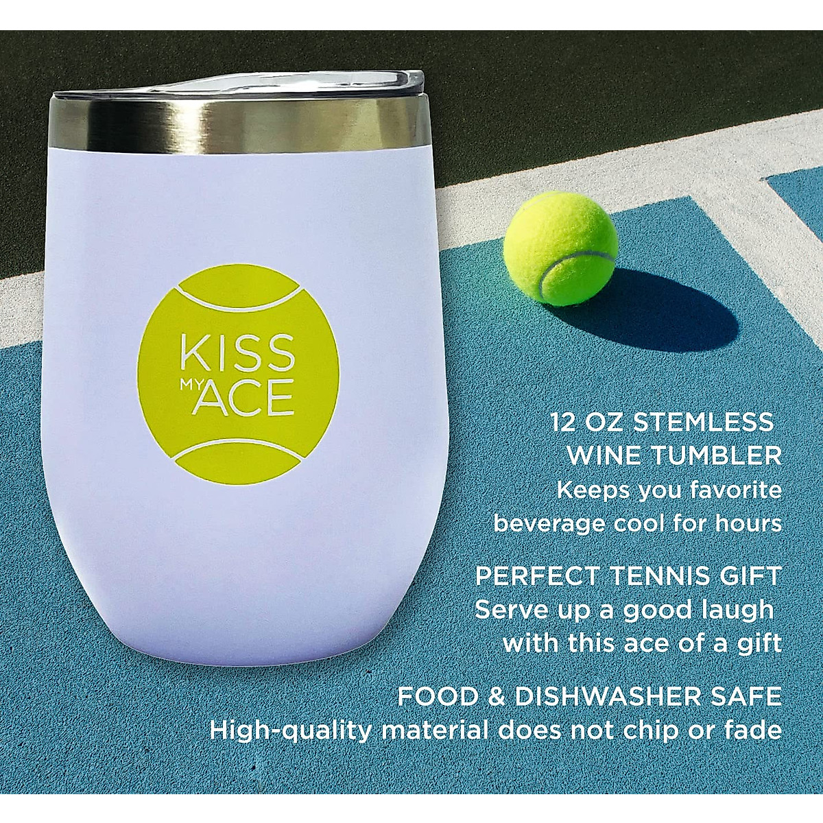 Tennis Wine Tumbler | Funny Tennis Gift | 12 oz Insulated Stainless Steel Wine Glass for Tennis Players