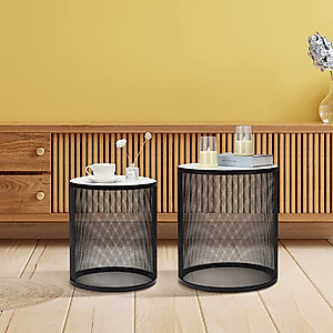 NordStorm Nesting Coffee Table Set of 2, Metal Side End Table, Modern Net Hollow Coffee Table Set for Office, Bedroom and Living Room, Black