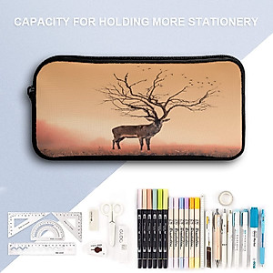 Dry Tree Like Red Deer Stag Pencil Case Pencil Pouch Coin Pouch Cosmetic Bag Office Stationery Organizer