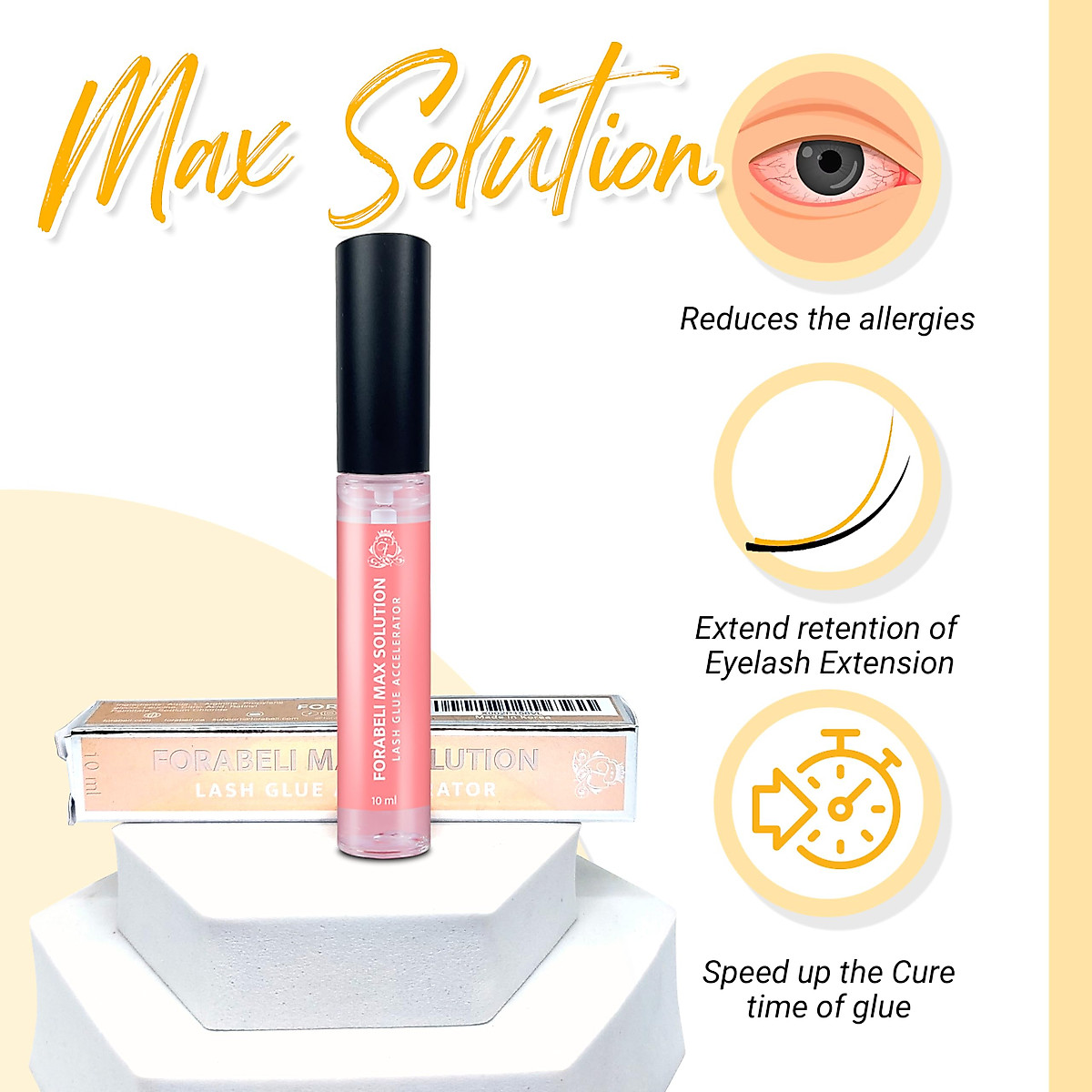 Forabeli Lash Bonder for Eyelash Extensions - Max Solution Fast Cure, Boosts Retention, Reduces Sensitivity, Pro-Grade Bonding Accelerator