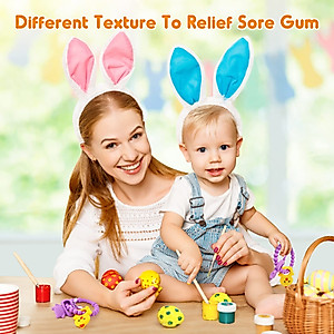 Bunny Easter Teething Toys for Baby 3-6 Months Soft & Easy Grip Silicone Baby Easter Basket Stuffers Infant Teething Toys Relief Chocking-Proof Gifts Boys Girls