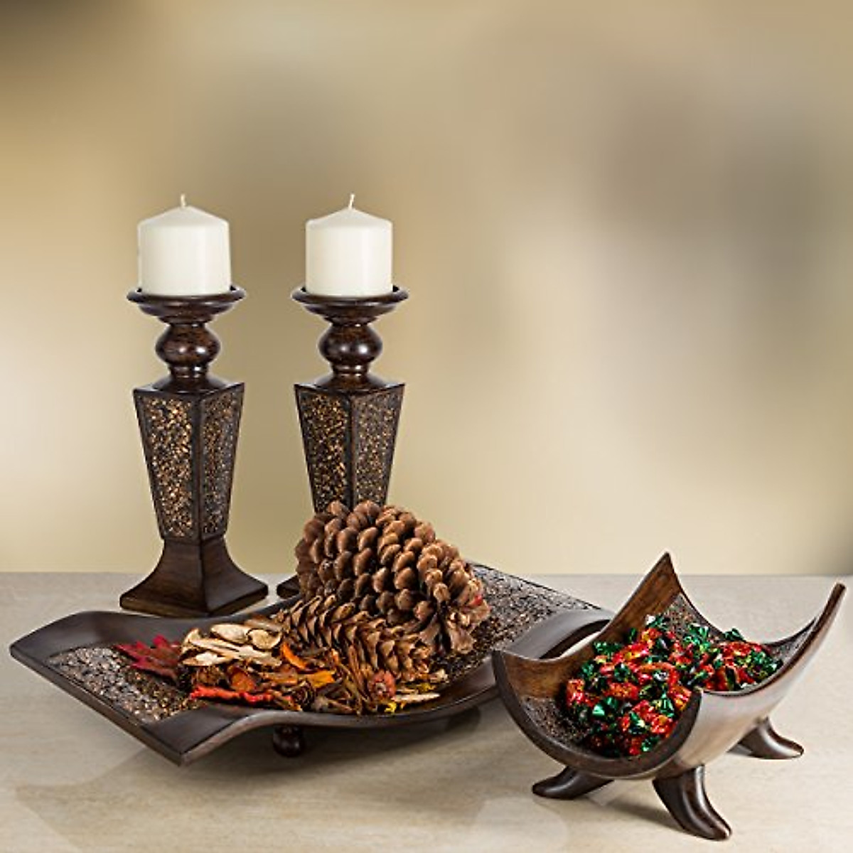 Creative Scents Schonwerk Centerpiece Home Decor Crackled Mosaic Design, Table Decorations for Dining/Living Room/Coffee Table Decor - Best Wedding (Walnut)