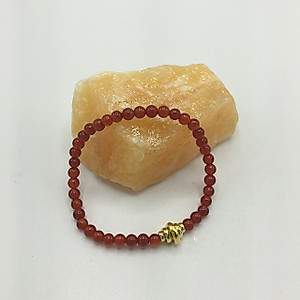 LTC Designs 4mm Red-Agate (Carnelian) Stretch Bracelet with Gold-toned Metal Centerpieces Perfect for Back to School, 6.5".also for Men, Women