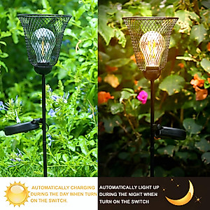 Solar Bulb Garden Light Stake - Metal Solar Bulb Stake with Warm White Edison Bulb Garden Art Lamp for Outdoor, Pathway, Yard, Lawn,Housewarming Gift