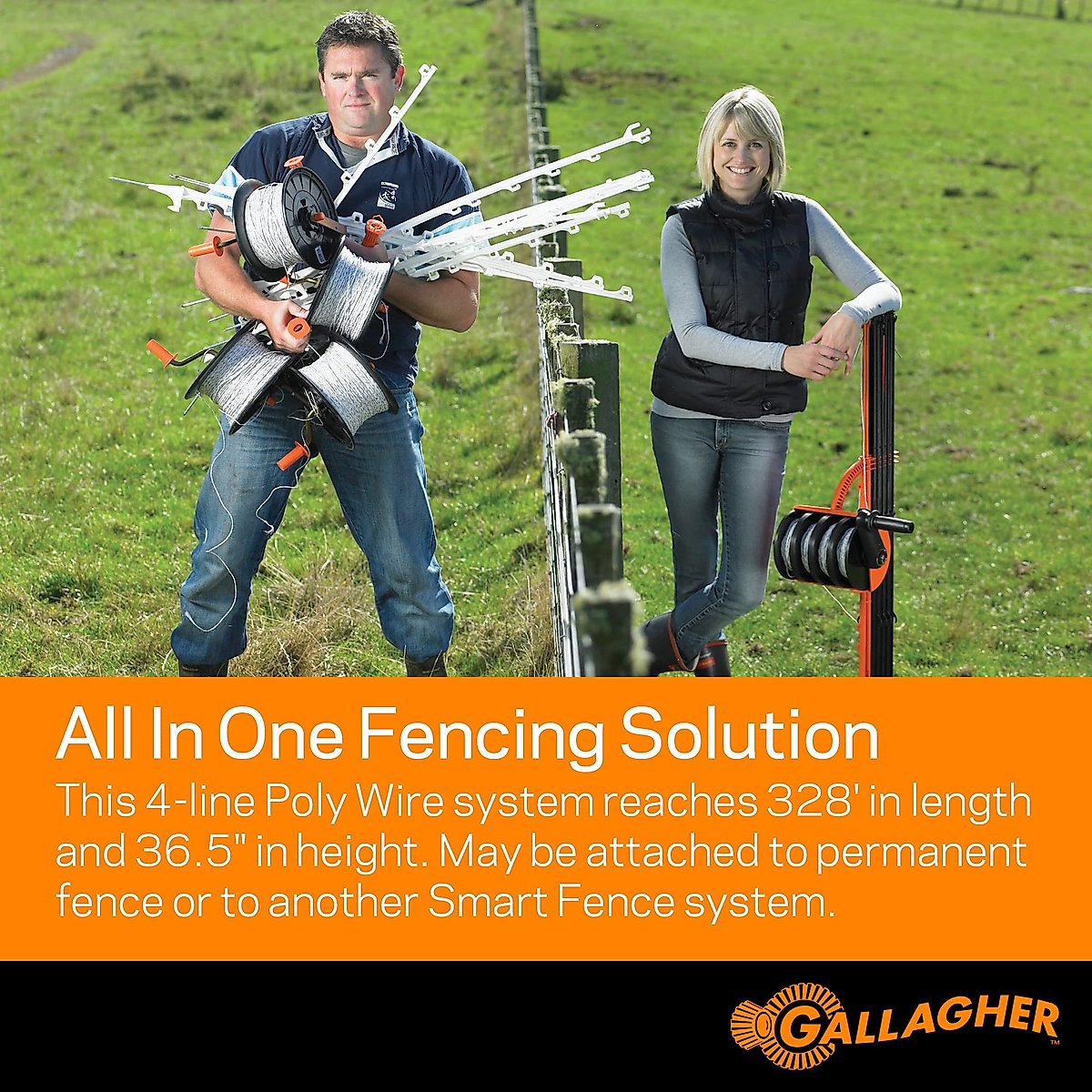 Gallagher Smart Fence 2 | Portable Fence for Containing Animals, Temporary Field Fencing, Quick and Easy Install, Safe and Versatile | 328ft of 4-Strand Electric Fencing