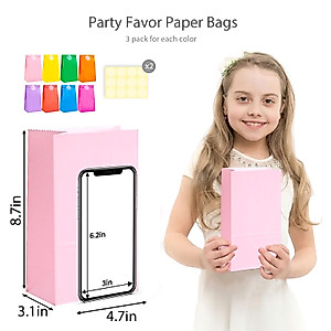VGOODALL 24PCS Colored Paper Bags, Party Favor Treat Bags with Stickers Goodie Bags 8 Colors for Wedding Birthday Baby Shower 8.7”x 4.7”x 3”