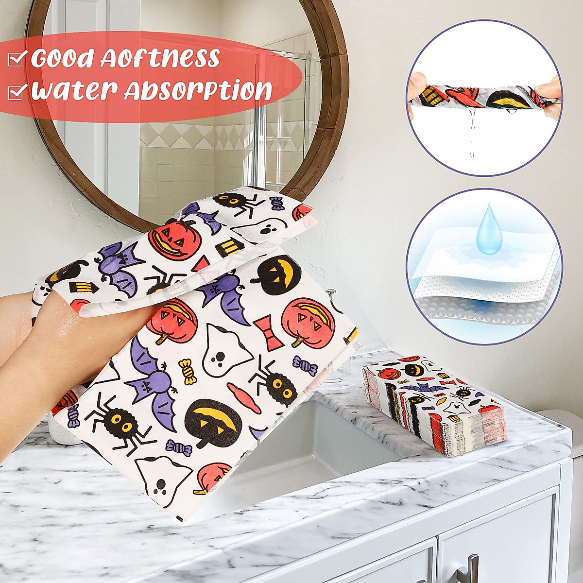 100 Pcs Halloween Napkins Paper Halloween Guest Napkins Christmas Napkins Paper Christmas Guest Napkins Halloween Christmas Napkins Disposable Cocktail Napkins Paper for Party Bathroom