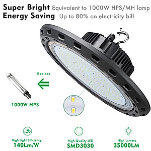bulbeats 250W LED High Bay Light 35000lm (Eqv.1000W MH/HPS) High Bay LED Light, 5000K UFO High Bay Lights Suit for 30-40FT Warehouse,Energy Saving Upto 1840KW*4/Y(5Hrs/Day)- 4Pack