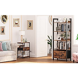 Furologee Nightstand with Charging Station, End Table with USB Ports&Power Outlets, 3-Tier Storage Shelf Tall Bedside Table, Industrial Side Table with Fabric Drawer for Bedroom/Living Room/Study