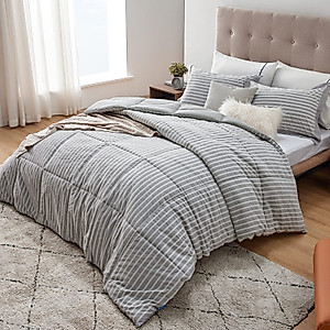 Bedsure Queen Size Comforter Set - Percale Stripes Down Alternative Grey Comforter Sets Box Stitching Gray Duvet Insert, All Season Bed Set with 2 Pillow Shams (Queen/Full, 88x88'', 3 Pieces)
