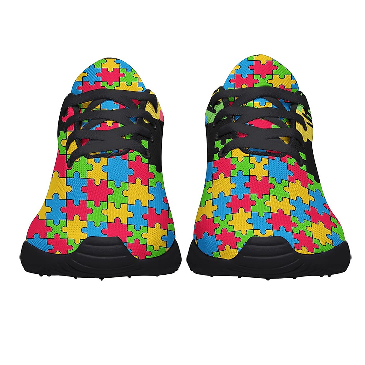 Autism Shoes Womens Mens Lightweight Breathable Running Sneaker Classic Autism Awareness Puzzle Print Tennis Walking Gym Shoes Black Size 10.5