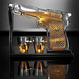 Pistol Gun Whiskey Decanter Bottle with Bullet Shot glasses. Liquor Decanter set for Vodka, Scotch, Bourbon
