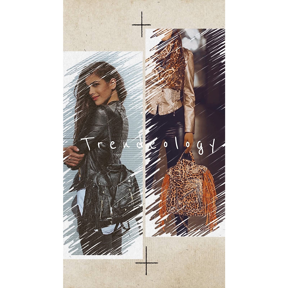 Trendeology Moto Jacket Design Bike Vegan Leather Fringed Saddle Bag Fashion Backpack Purse