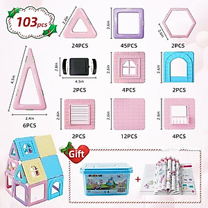 MAGBLOCK Magnetic Building Blocks Set, Upgraded Magnetic Tiles Toys for 3 4 5 6 7 8+ Year Old Girls, 103pcs Magnet Toys for Toddlers Boys and Girls 3-5
