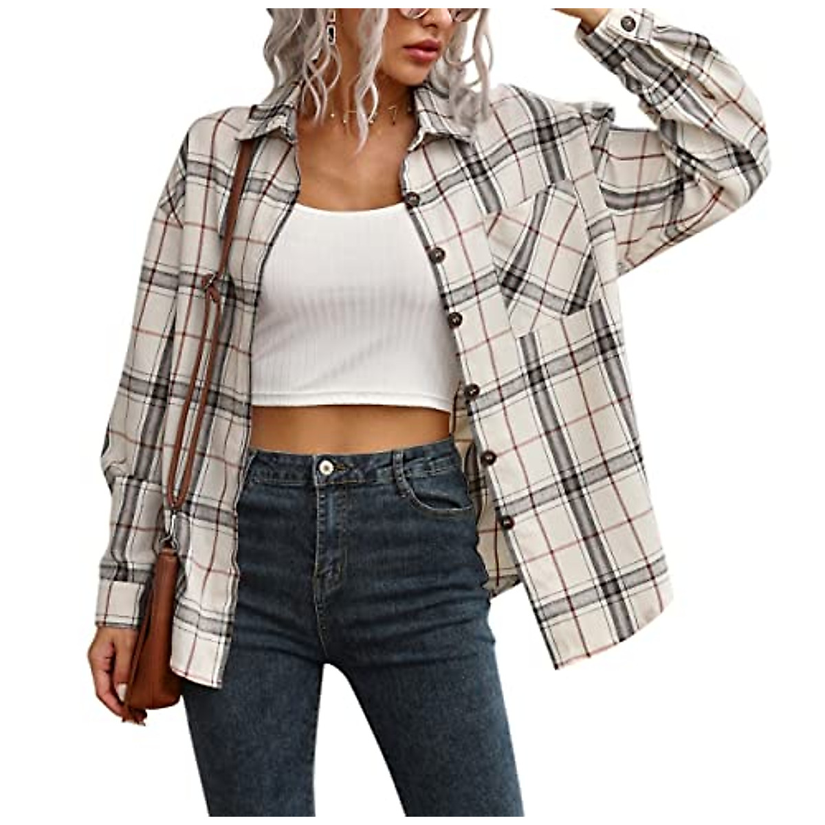 Button Down Shirts Blouse Long Sleeve Flannel Plaid Shirts Oversized Tops