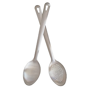 IOCBYHZ Cooking Spoon Set, 2Pcs 14.7" Stainless Steel Large Serving Spoons, Solid Spoon & Slotted Spoon for Restaurant, Large Metal Tablespoon, Basting Spoon Perforated Spoon Metal Kitchen Utensils