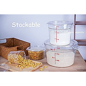 Casipan 6 QT. Clear Round Storage Box Container with Red Gradations Plastic Space Saving For Home or Commercial Kitchen use, Food Prep and Storage, 1 Piece (6QT)