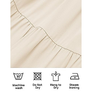 ZESICA Women's 2023 Casual Long Sleeve Crew Neck High Waist Smocked Flowy Tiered Midi Dress,Beige,Medium