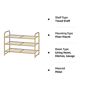 Simple Trending 3-Tier Stackable Shoe Rack, Expandable & Adjustable Shoe Shelf Storage Organizer, Metal Mesh, Gold