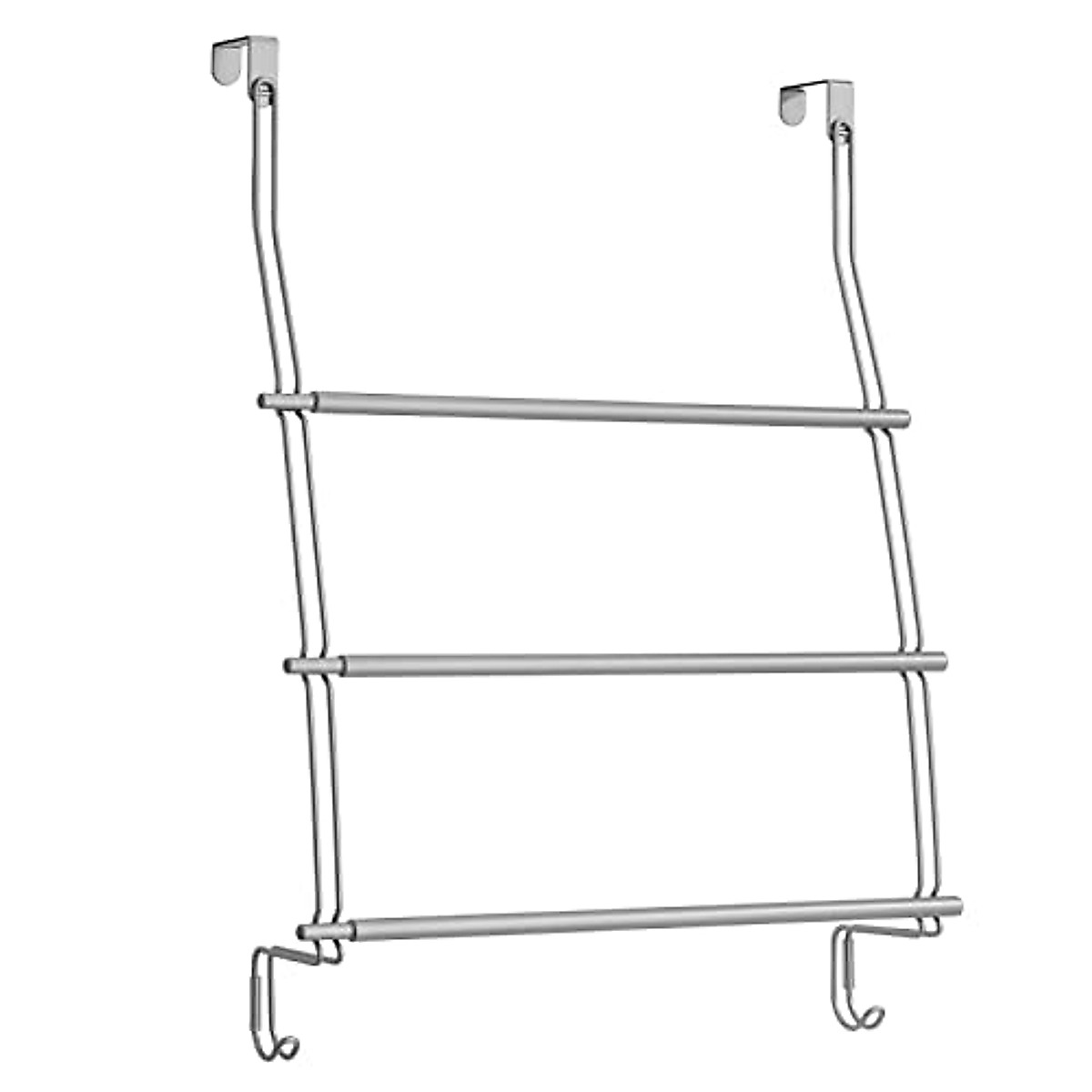 mDesign Expandable Metal Over Shower Door Towel Rack for Bathroom - 3-Tier Organizer with 2 Large Hooks - Holder for Hand/Bath Towels, Washcloths, Loofahs, Sponges - Trinity Collection -Chrome