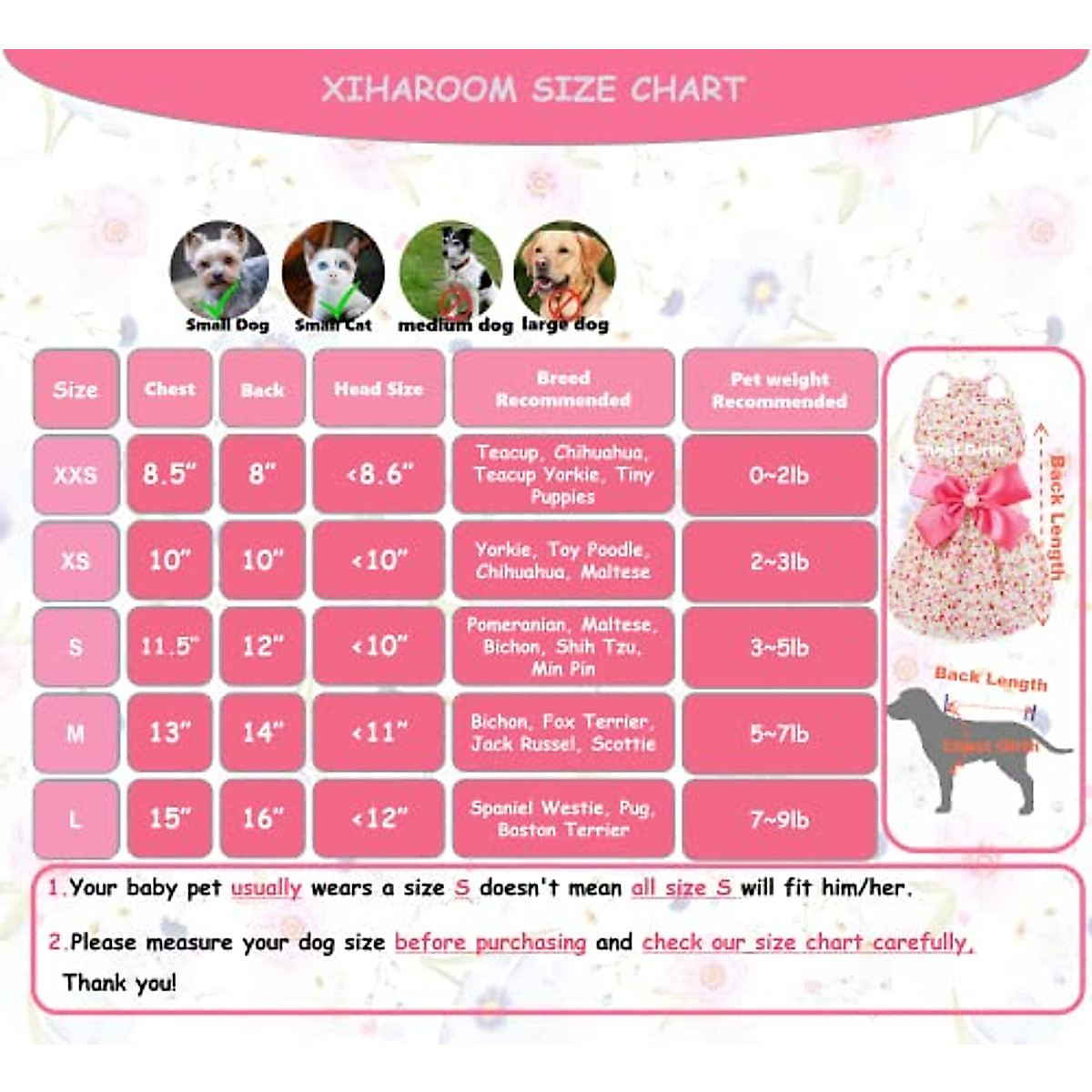 MSNFOASM 4pcs-New Spring Summer Puppy Dog Dress,Cute Colored Sun Flower Dog Bow Skirt for Small Girl Dogs(Floral,M)