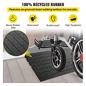 VEVOR , 2.6" Rise threshold ramp Doorway, 3 Channels Cord Cover Rubber Solid, Rubber Angled Entry Rated 2200Lbs Load Capacity for Wheelchair and Scooter