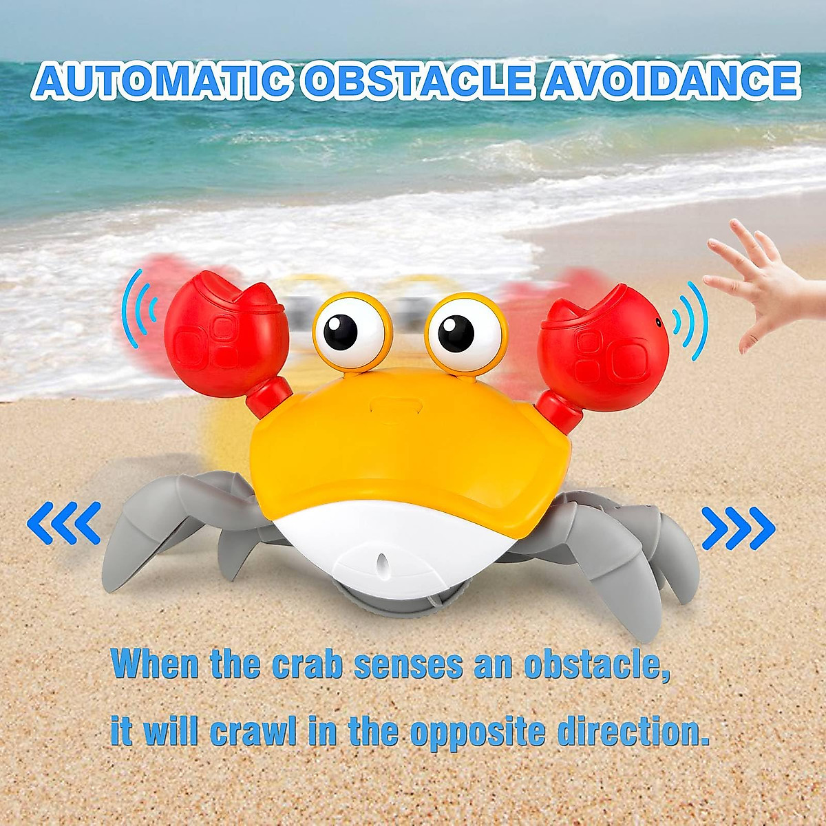 JATOTVE Baby Toys Crawling Crab Tummy Time Toy, Dancing Moving Walking Escape Cute Crab Learning Crawl Boy/Girl Gift, Interactive Development Sensory Toy for Infants Babies Toddlers Kids (Orange)