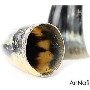 AnNafi® Original Natural Bull Horns I Handcrafted Cow Horn Set LARP SCA I ALE – Medieval Authentic Viking Drinking Horn I Curved Style Horns | Viking & Game of Thrones Fan Collection (Set of 3)