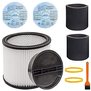 Replacement Filter Compatible with Shop Vac 90304 90333 90350 90107 and 90585 Foam Sleeve, Vf2002 Wet/Dry Vacuum Filters with Retaining Band, Fits Most Wet/Dry Vacuum Cleaners 5 Gallon and Above, 9PCS