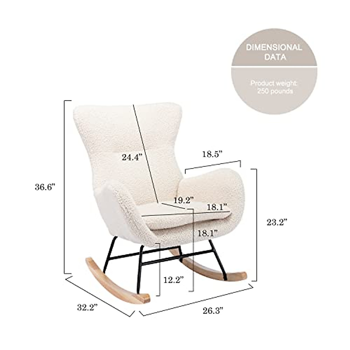 Qtivii Rocker Glider Chair for Nursery, Modern Rocking Chair with High Backrest and Armrests, Comfy Uplostered Accent Chair for Living Room, Bedroom (Beige)