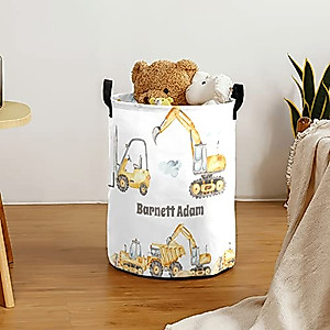 Personalized Laundry Baskets Bin, Construction Excavator Truck Car Laundry Hamper with Handles, Collapsible Waterproof Clothes Hamper, Laundry Bin, Storage Basket for Bedroom, Bathroom, College Dorm, Dirty Clothes, Toys 50L