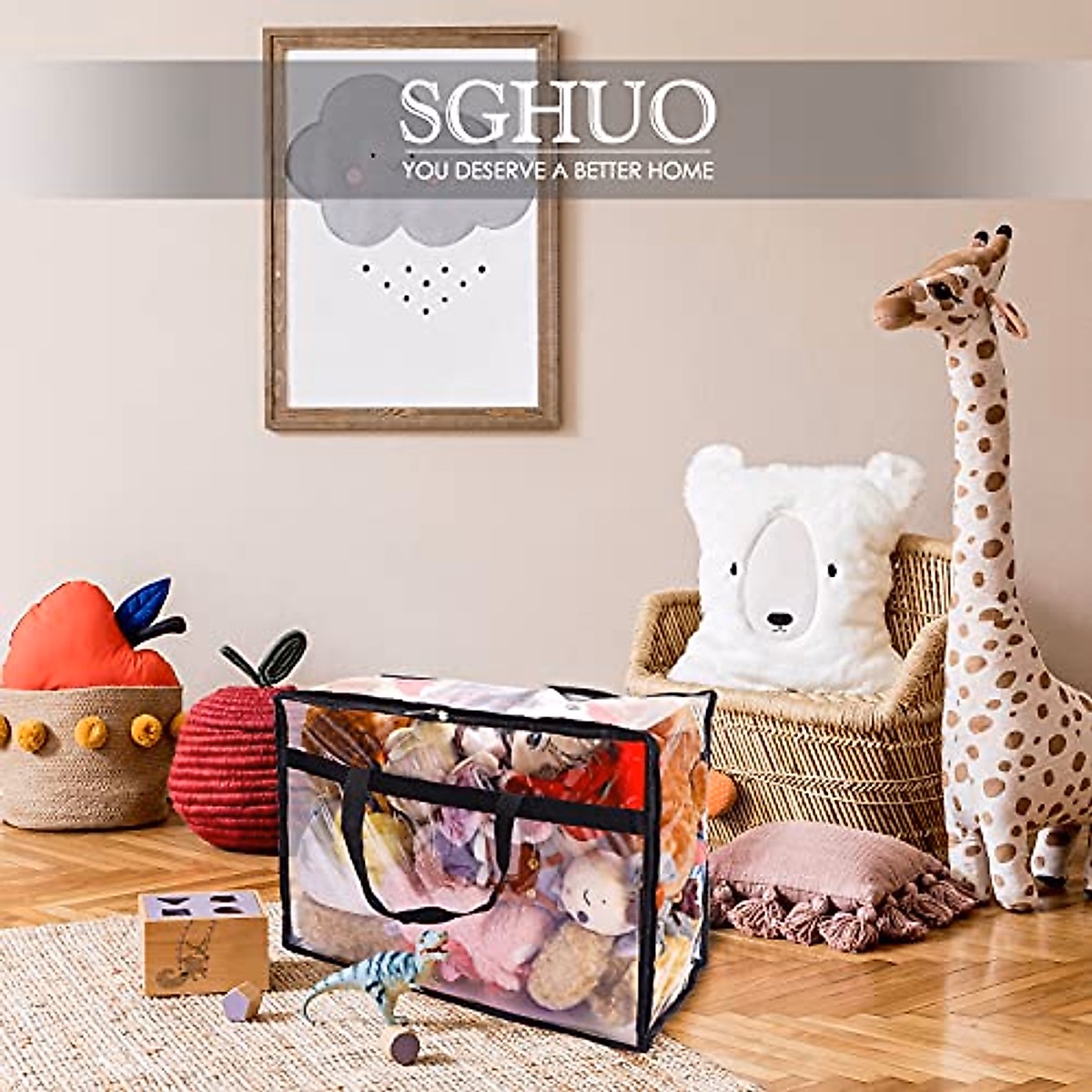 SGHUO Clear Zippered Storage Bag, Plastic Vinyl Clear Storage Bag for Blanket Clothes, Comforter, Bedding, Moving Bag with Zipper and Reinforced Handle (4pcs)
