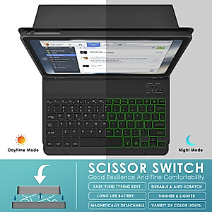 DETUOSI for iPad Air 2 Keyboard Case, for iPad 9.7" 2017/2018 Keyboard Case with Apple Pencil Holder, Detachable Wireless 7-Colors Backlit Keyboard + PU Leather Cover for iPad Pro 9.7", for iPad Air 1