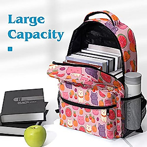 Dacawin Cat Backpack for Girls Colorful Cats Bookbag Cartoon Fruit Pattern Book Bag Cute High School Backpacks Leisure Travel Back Pack for Girls Teenage