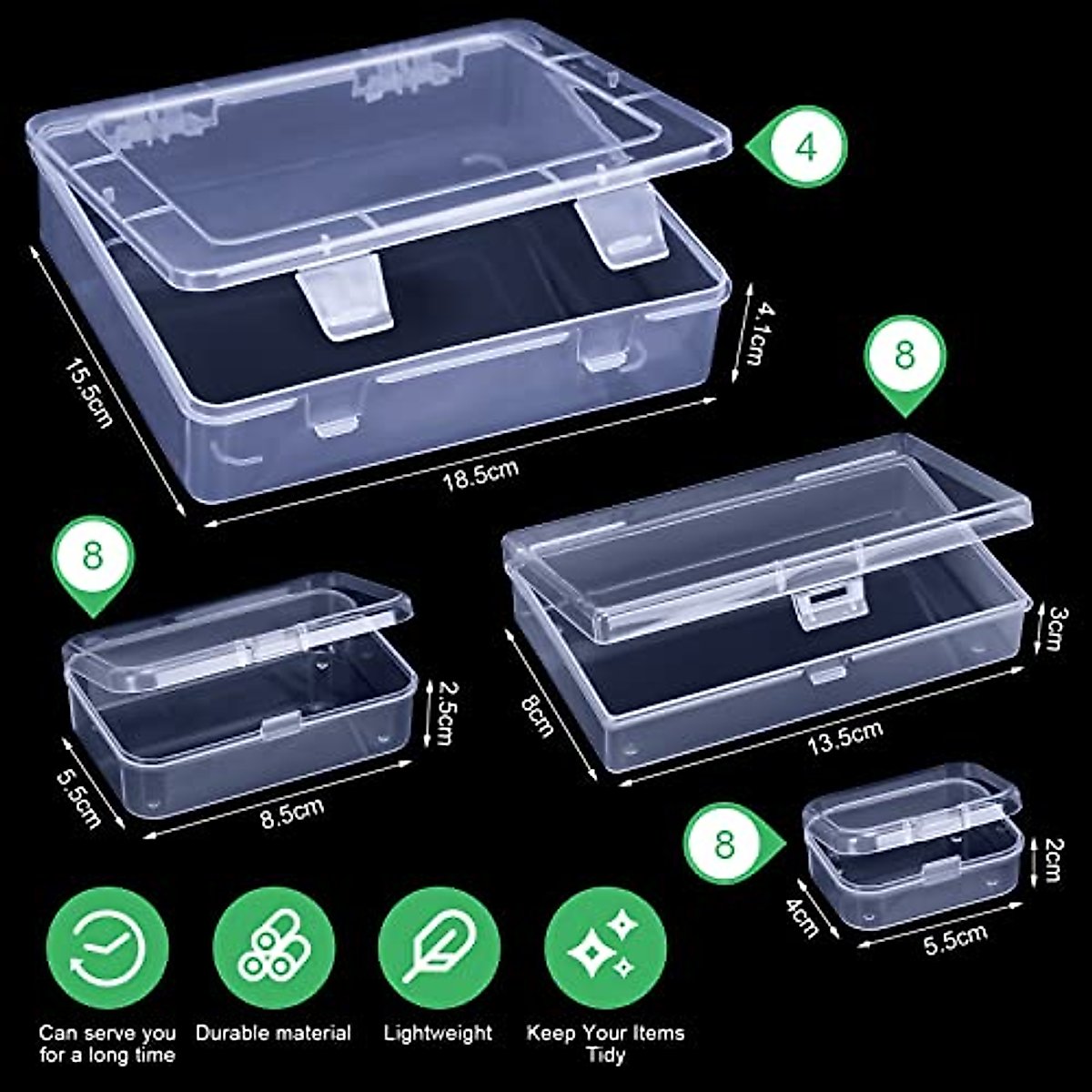Leelosp 28 Pieces Mixed Sizes Small Storage Containers Rectangular Plastic Organizer Box Clear Bins Lids Empty Crayon Boxes Case Hinged for Item Organizing