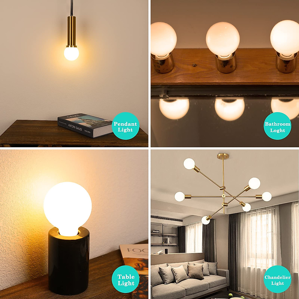 AMDTU G80/G25 Globe LED Light Bulbs 100 Watt Equivalent 1500 Lumens, 3000K Soft White Vintage LED Edison Bulb Non-dimmable 13W, Porcelain Glass E26 Standard Base 100W Retro LED Bulb, 4 Pack