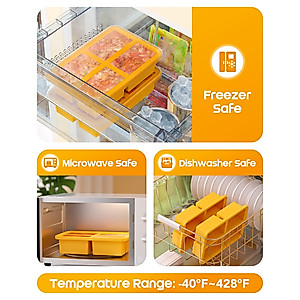 KEMETHY Silicone Freezer Trays with Lid, 2 Pack Silicone Soup Freezer Molds, BPA Free Soup Freezer Containers, 1 Cup Silicone Freezer Molds for Soup, Broth, Sauce and Ice