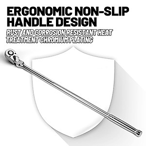 UYECOVE 3/8-Inch Drive Ratchet, Flex Head Ratchet 3/8 Ratchet Long Handle, 72 Tooth Quick Release Cr-Mo Head Socket Wrench-18/457mm