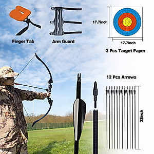 IS-TONGTU Archery Bow Set Recurve Bow and Arrow Adult Set 51" Training Bow Takedown 30 40 50lb Long Bows for Hunting Adult Beginner with 12 Arrows