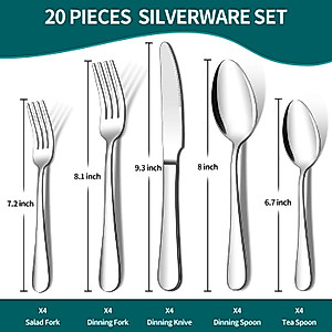 Silverware Set, ENLOY 20 Pieces Stainless Steel Flatware Cutlery Set, Include Knife Fork Spoon, Mirror Polished, Dishwasher Safe, Service for 4