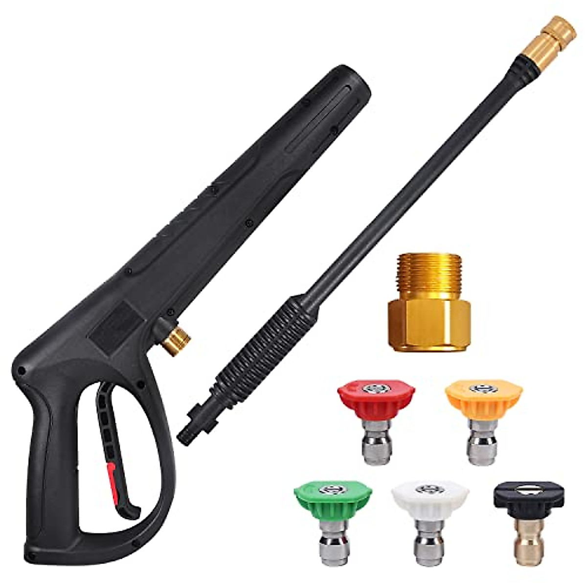coyardor Pressure Washer Gun with Extension Wand & 5 Spray Nozzle Tips, M22-14mm & M22-15mm Fitting Replacement for Ryobi, Karcher, Powerstroke, Greenworks, Husky, Raptor Blast, Electric Power Washer