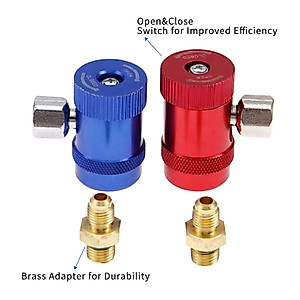 Aupoko R1234yf Quick Couplers, High/Low Side R1234yf Manual Couplers Connector Adapters with 1/4" Male Port, Replacement for A/C Refrigerants Manifold Gauge Set