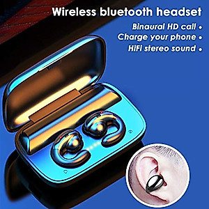 MOHALIKO S19 Bone Conduction Headphones, Open Ear Headset with 1800mAh Charging Box TWS Bluetooth 5.0 Handsfree Wireless Earphones Sport Earbuds Khaki