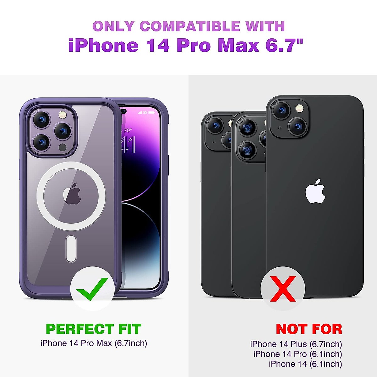 Diaclara Designed for iPhone 14 Pro Max Case 6.7’’,[Compatible with MagSafe][2023] Full Body Rugged Magnetic Protective Case+9H Camera Lens Protector w/Built-in Screen Protector (Deep Purple)