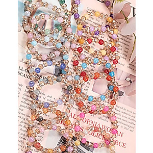 PIPITREE 16PCS Crystal Bracelet Beaded Bracelets for Women, Colorful Stackable Stretch Beads Bracelets Healing Crystals Rhinestone Spacers Anxiety Relief Gifts for Women