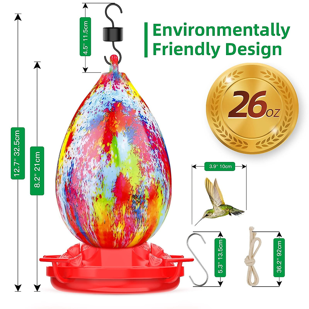 Wosnows Hummingbird Feeder for Outdoors, 26 Ounces Colorful Polymer Plastic Leakproof Hummingbird Feeders for Outside Garden Patio Hanging